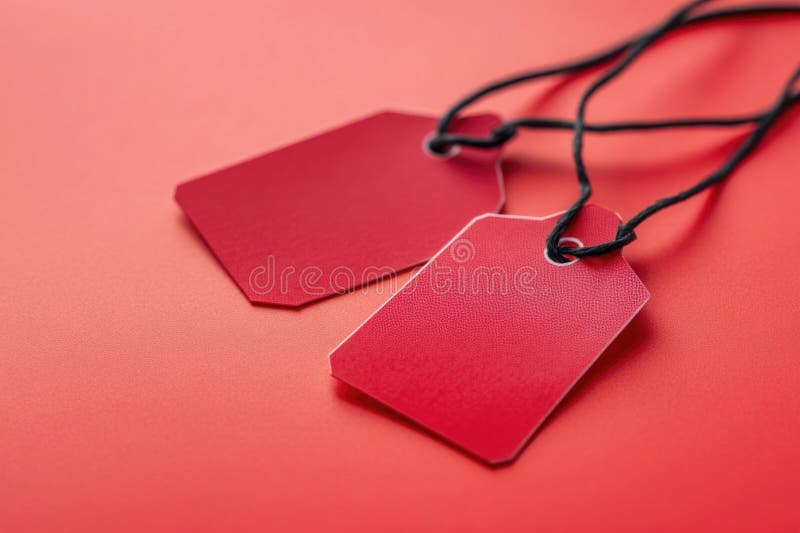 Two Red Tags Hung from a String on a Red Surface, Perfect for Marking ...