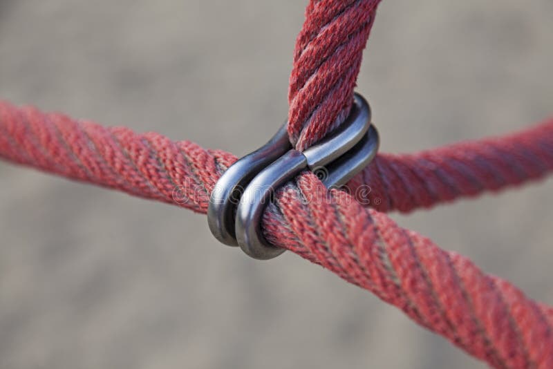 Two Red Thick Ropes are Attached with Metal Ring Stock Photo - Image of ...