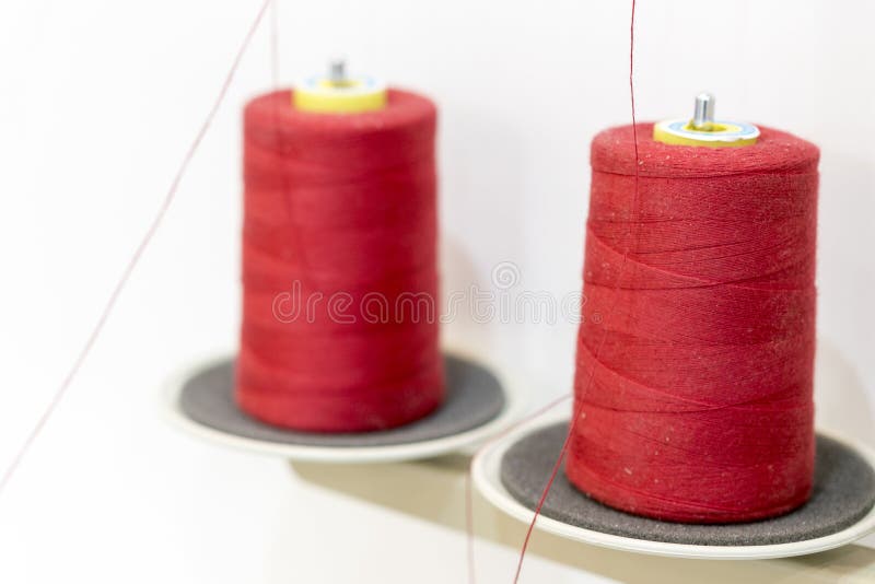 Two Red Thread Coils. Threads for Industrial Sewing Machines Stock ...