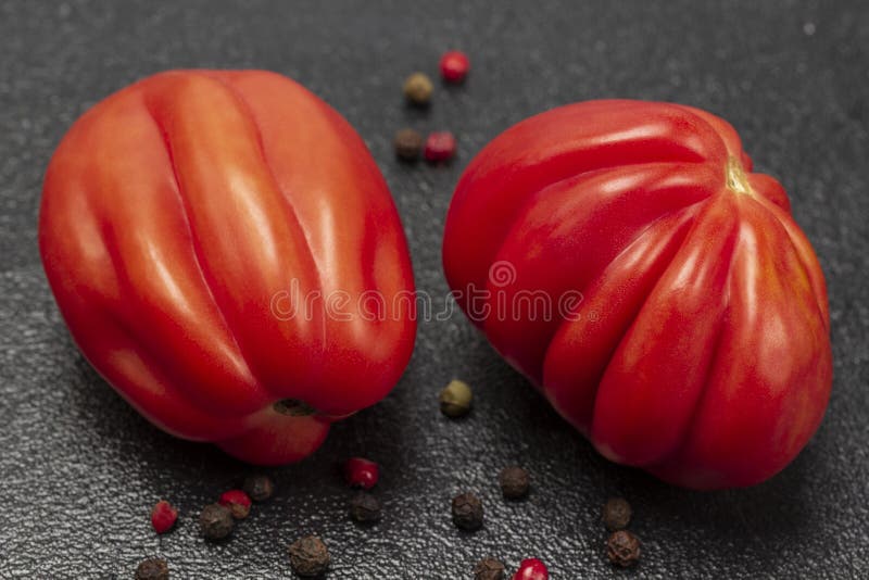 Two Red Tomatoes Close Up on the Table Stock Image - Image of plate ...