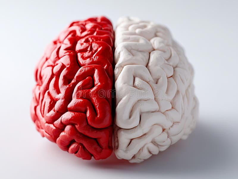 Two Red and White Brains Side by Side on a White Surface Stock Photo ...