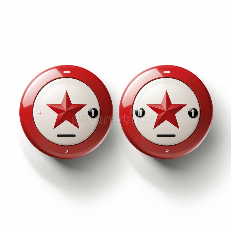 Two Red and White Buttons with a Red Star on Them Stock Illustration ...