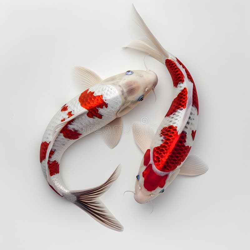Two Red and White Koi Fish on White Background. Stock Illustration ...