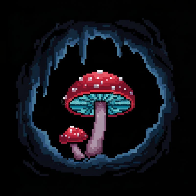 Pixel Art Mushrooms in a Dark Cave Stock Vector - Illustration of spots ...