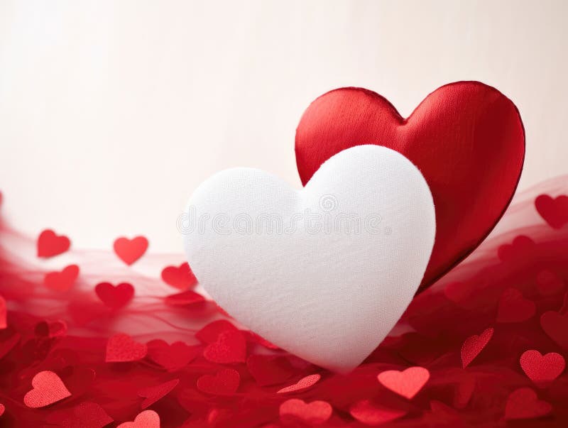 Two Red and White Valentines Hearts Surrounded by Small Red Hearts ...