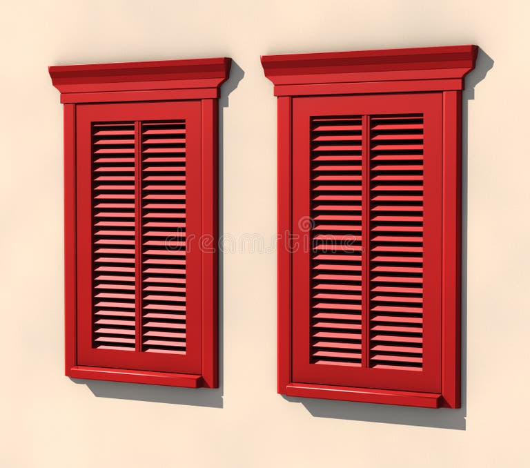 Two Red Windows in Strong Summer Light Stock Illustration ...