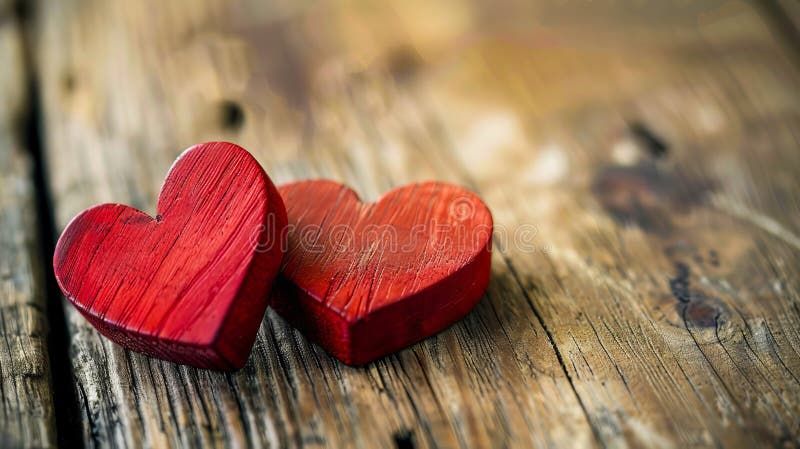 Two Red Wooden Hearts on a Wooden Table Stock Photo - Image of carmine ...