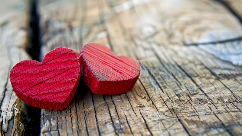 Two Red Wooden Hearts on Top of a Wooden Table Stock Photo - Image of ...