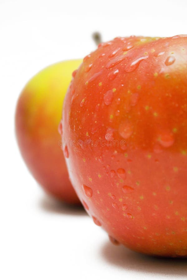 Two Red-Yellow Apples W/ Raindrops (Close View) Stock Photo - Image of ...