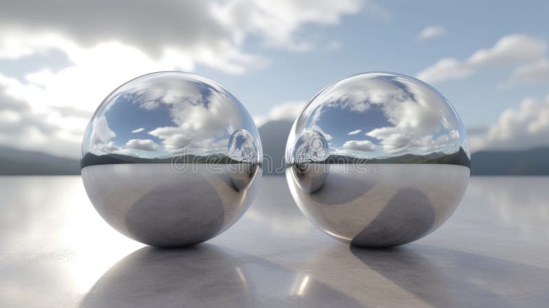 Two Reflective Chrome Spheres on a Smooth Surface Stock Photo - Image ...
