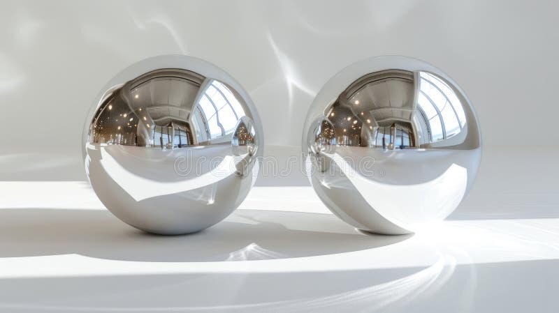 Two Reflective Silver Spheres on White Surface Stock Illustration ...