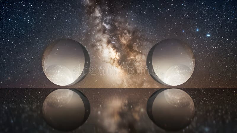 Two Reflective Spheres in a Cosmic Setting Stock Illustration ...