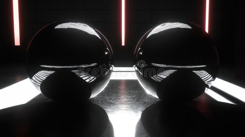 Two Reflective Spheres in a Dimly Lit Space with Contrasting Light ...
