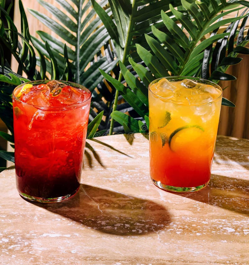 Two Refreshing Summer Cocktails with Rum and Tequila Stock Image ...