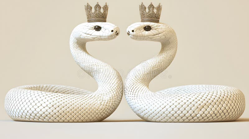 Two Regal White Snakes with Crowns Stock Illustration - Illustration of ...