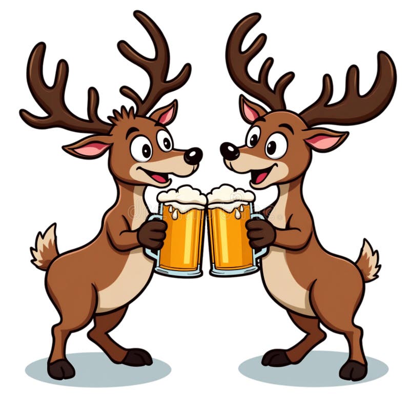 Two Reindeer are Clinking Beer Mugs Together Stock Image - Illustration ...