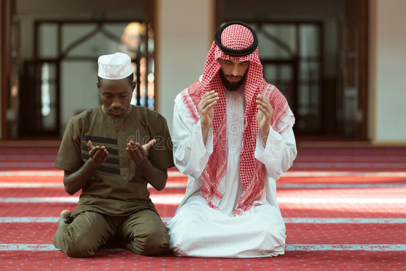 Two Religious Muslim Man Praying Together Inside the Mosque Stock Image ...