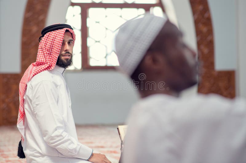Two Religious Muslim Man Praying Together Inside the Mosque Stock Photo ...