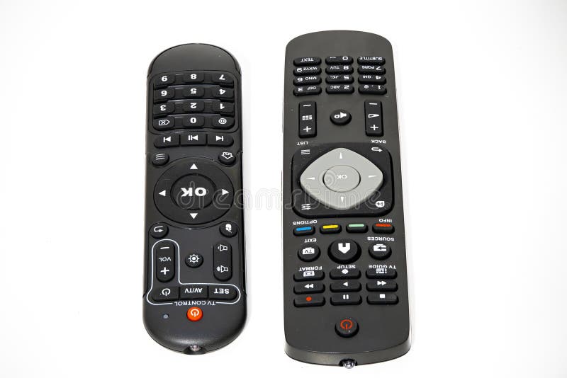 Two Remote Controls Home Entertainment Devices White Background Stock ...
