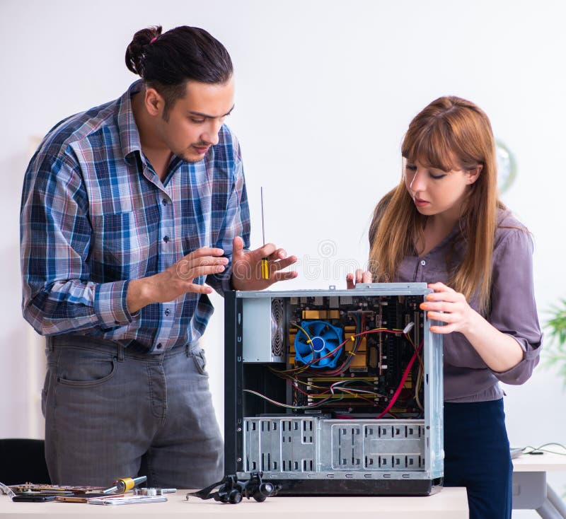 Two Repairmen Repairing Desktop Computer Stock Photo - Image of board ...