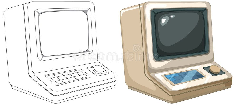 Two Retro Computers ,outline and Color Stock Vector - Illustration of ...