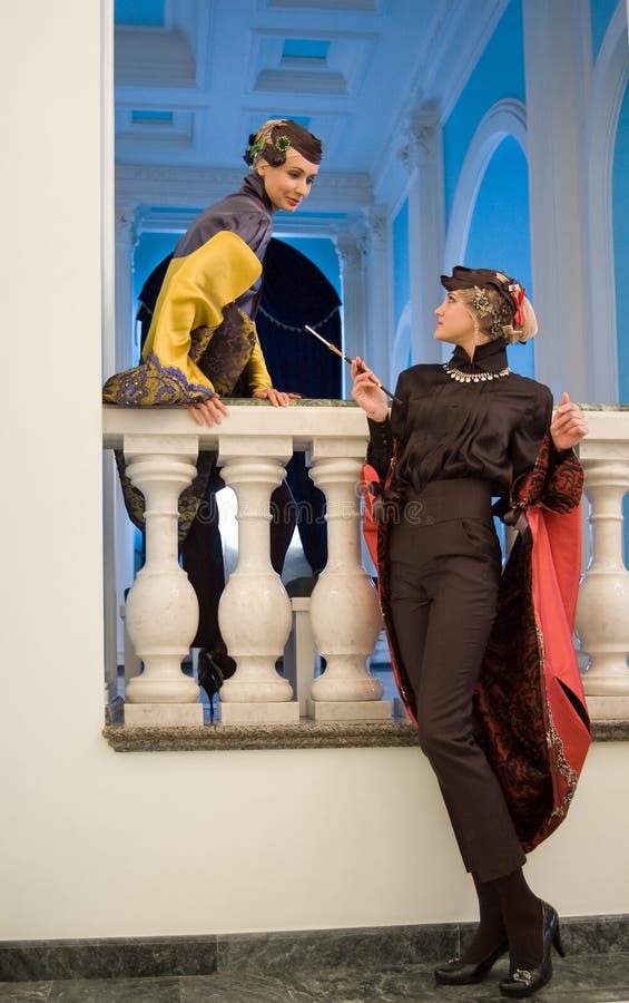 Two retro girls stock photo. Image of column, human, beauty - 9272984