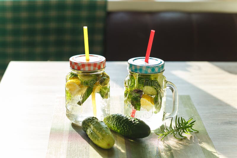 Two Retro Glass Jars of Lemonade Stock Photo - Image of tasty, juice ...