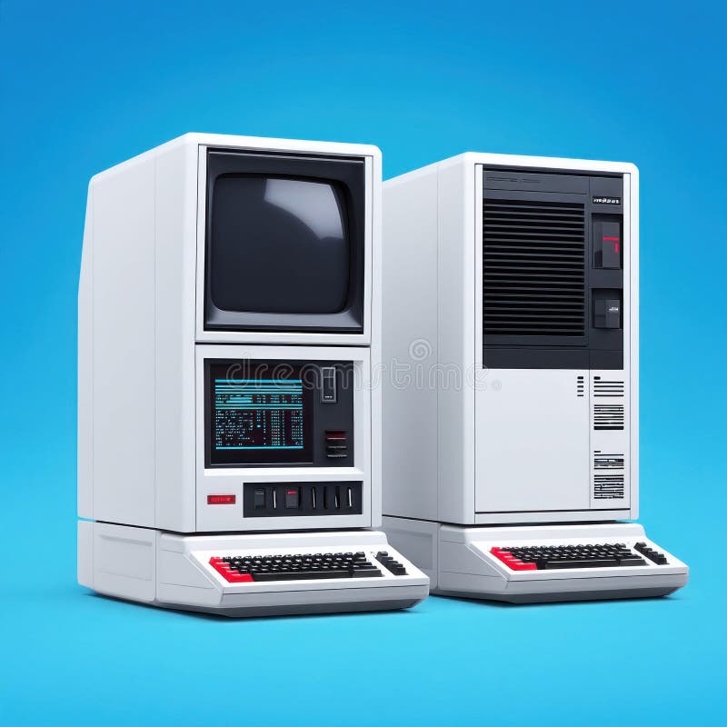 A Pair of Vintage Computers from a Bygone Era, Rendered in a Clean ...