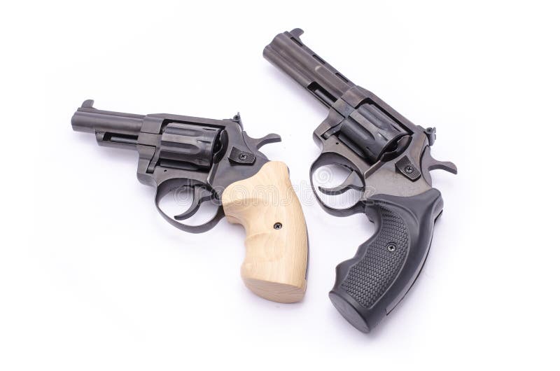 Two Revolvers with Gun Drums Isolated on White Stock Photo - Image of ...