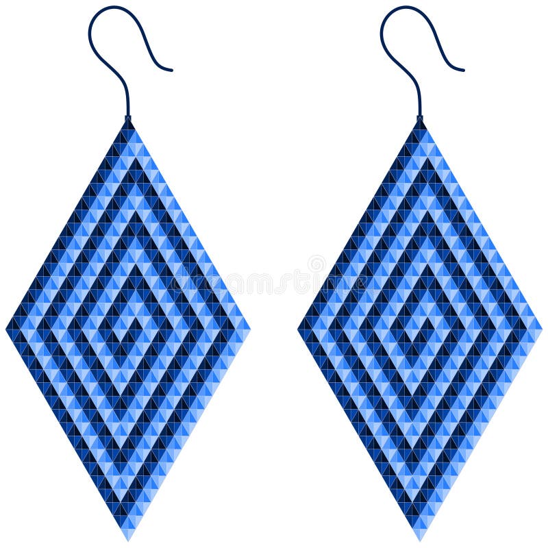 Two Rhombus-shaped Earrings, Alternating Light and Dark Blue in the ...
