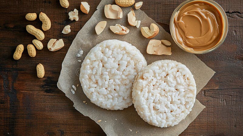 Two Rice Cakes with Peanut Butter and Peanuts Stock Image - Image of ...