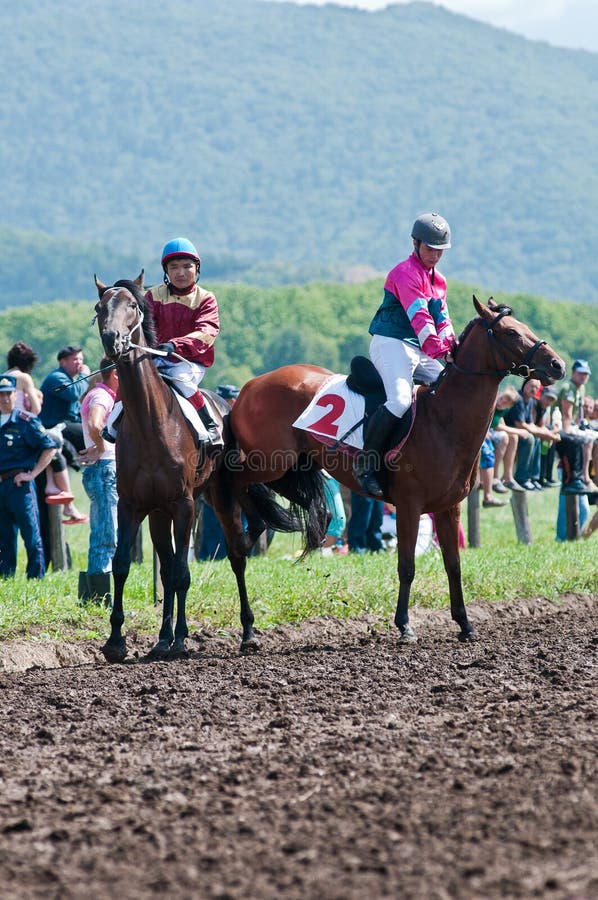 Two Riders on Thoroughbred Horse before the Start Editorial Image ...