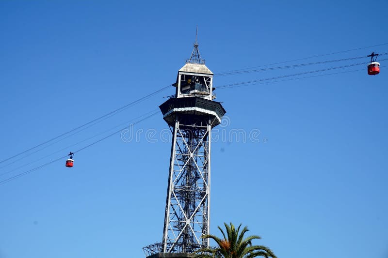 Two Riding Towards Each Other Air Cable Car Next To the Support for ...