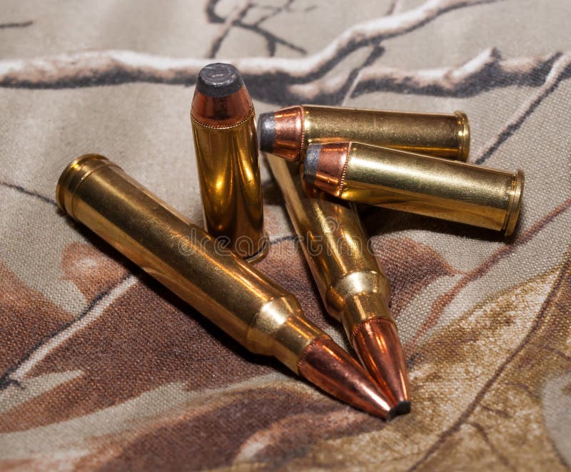 Two Different Types of Bullets, Handgun and Rifle Stock Photo - Image ...
