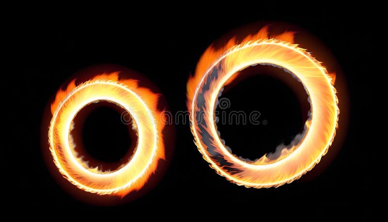 Two Rings of Fire Spinning in the Dark, Creating a Dramatic and Dynamic ...