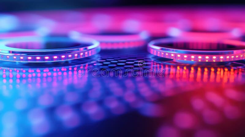 Two Rings Glow with Red and Blue Lights, Creating a Vibrant Visual ...