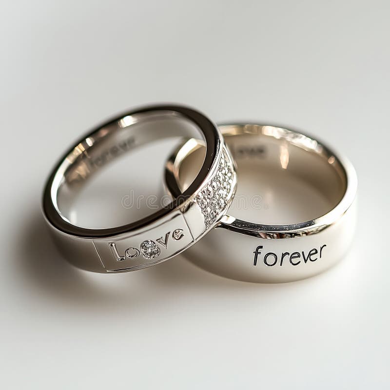 Two Rings with the Words Love and Forever on Them Stock Image - Image ...