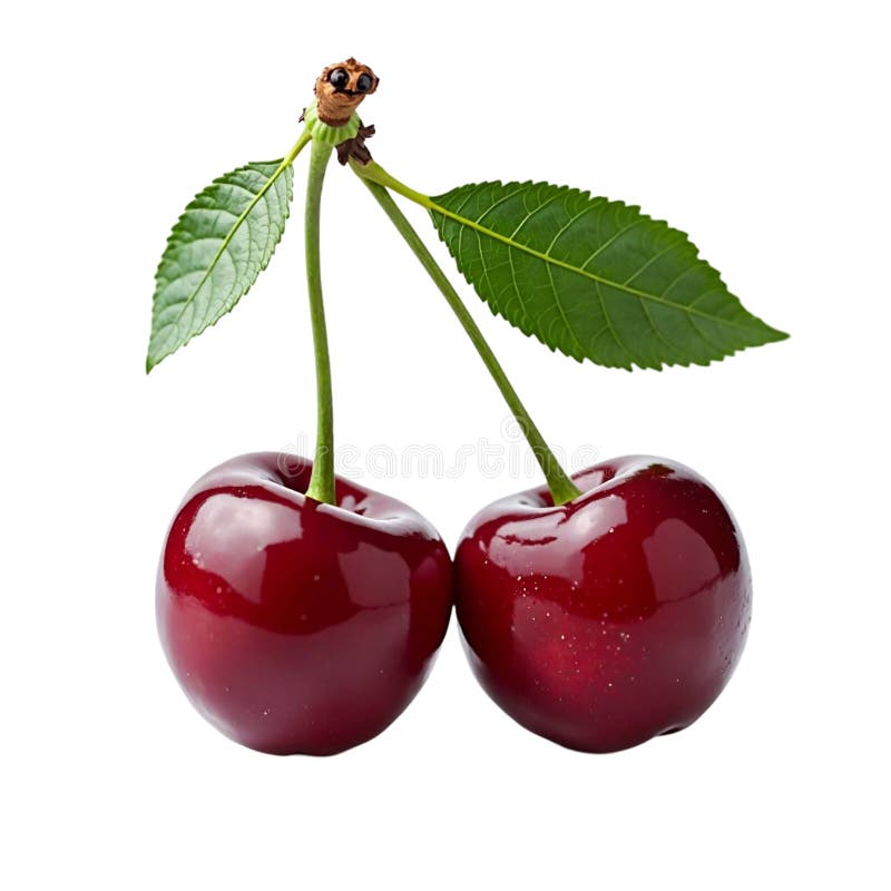 Two Ripe Cherries Hang Together, Each with a Glossy Red Surface ...
