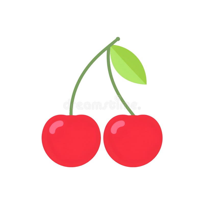 Two Ripe Cherries with Stems and Leaf on Transparent Background Stock ...