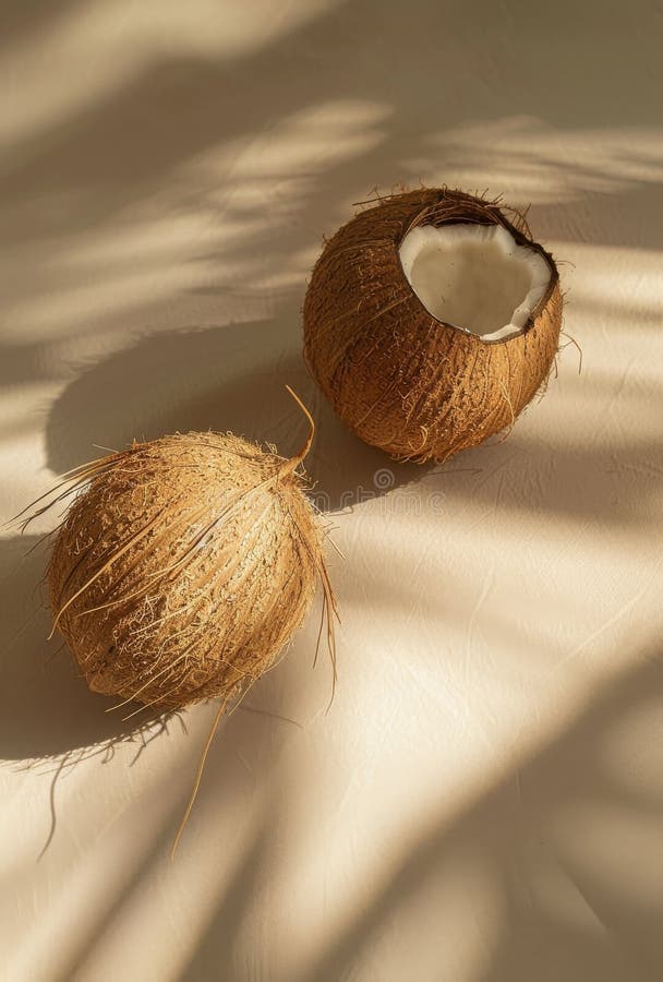 Two Coconuts on Table stock photo. Image of palm, nuts - 315489890