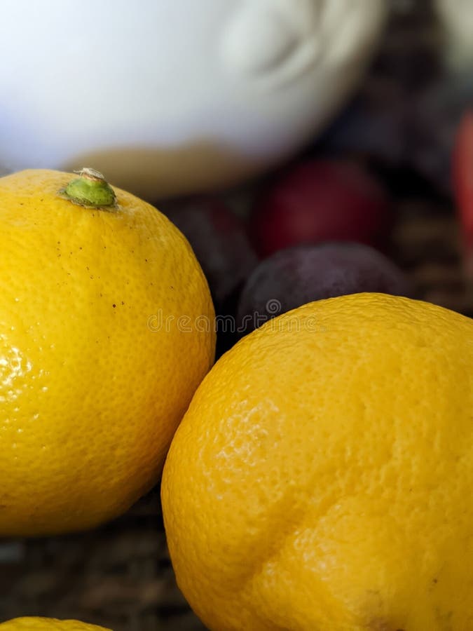 Two, Ripe Lemons on the Table, Close-up, Vertical Stock Image - Image ...