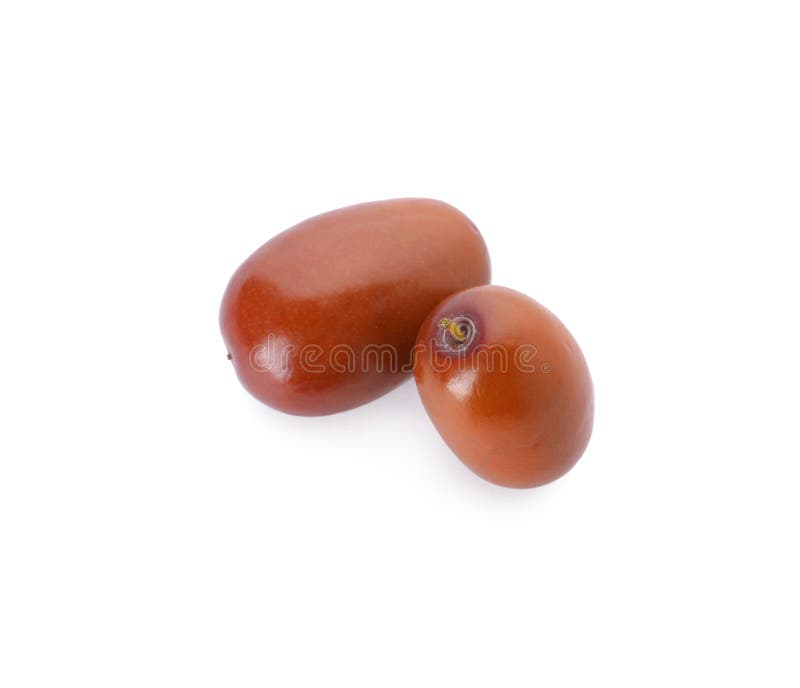Two Ripe Red Dates on White Background, Top View Stock Image - Image of ...