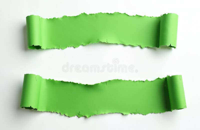 Two Ripped Curled Green Paper Pieces on White Background. Paper Cut ...