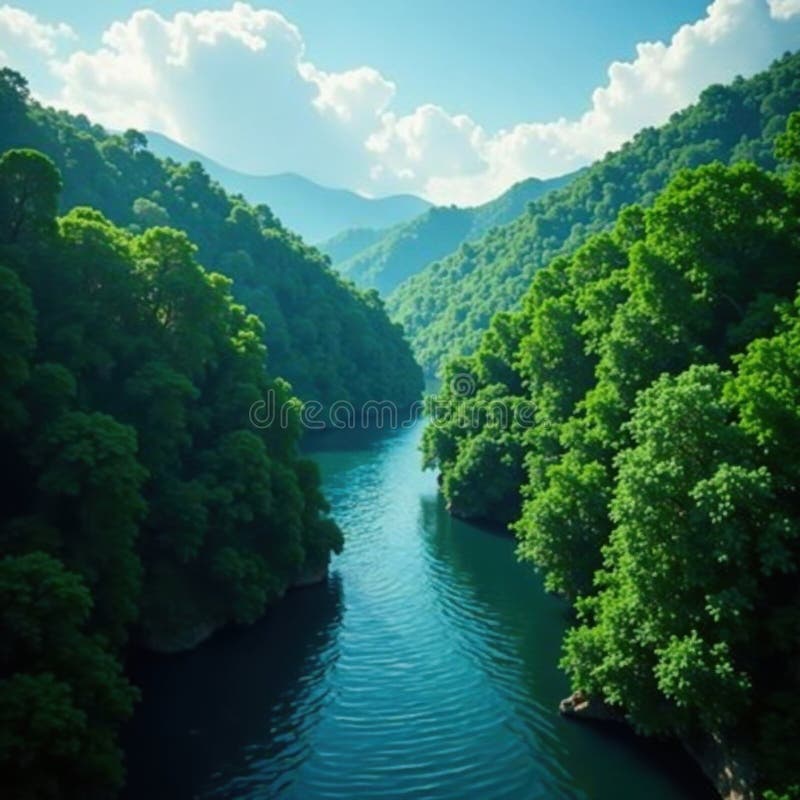 Two Rivers Converge, Vibrant Rainforest Above, Trees, Confluence ...