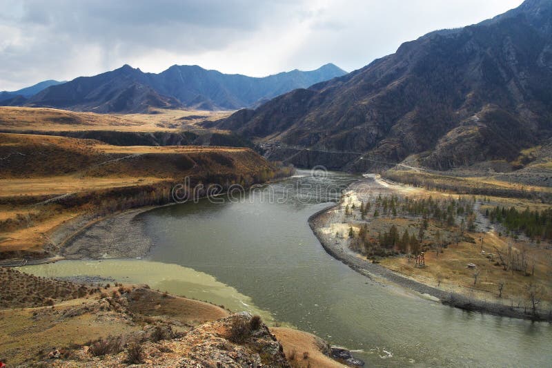 Two Rivers in the Mountains. Russia Stock Photo - Image of national ...