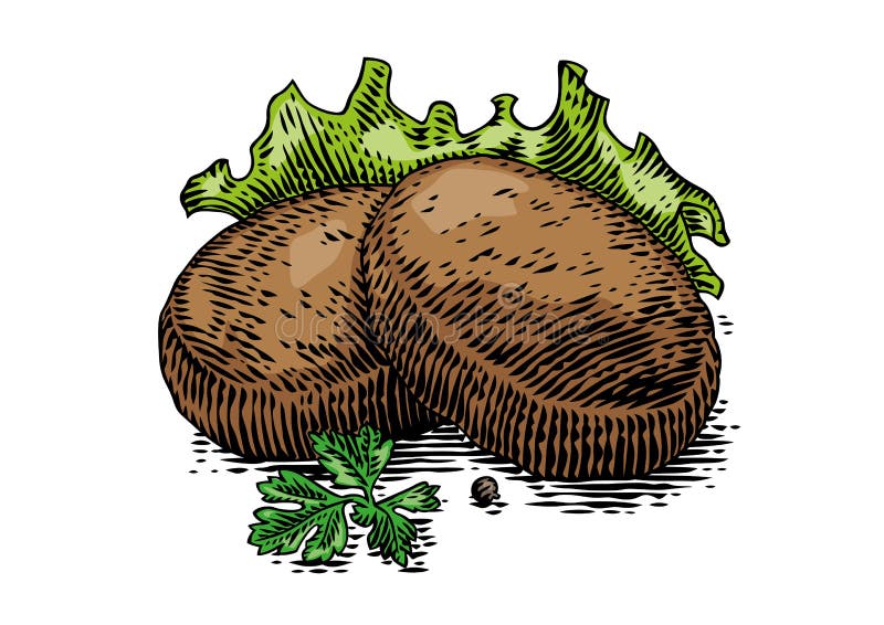 Rissoles on the black pan stock vector. Illustration of shovel - 67303145