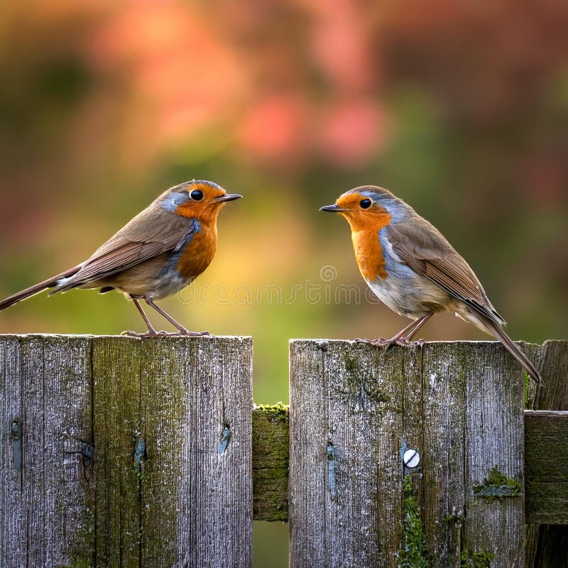 Two robins, AI generated stock illustration. Illustration of wooden ...