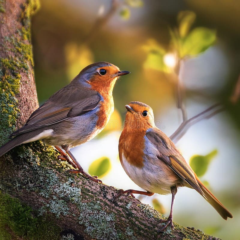 Two robins, AI generated stock illustration. Illustration of europe ...