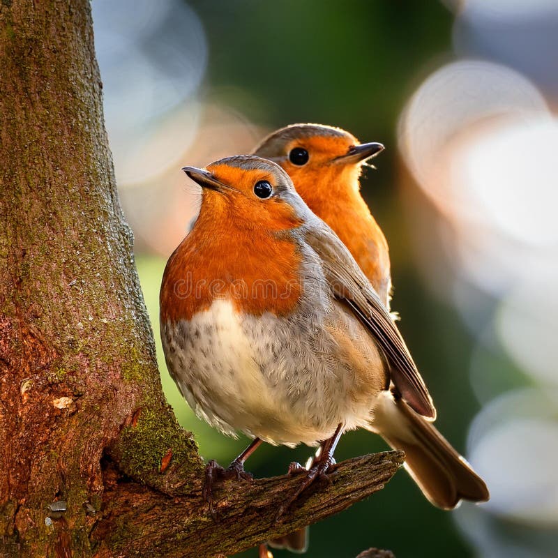 Two robins, AI generated stock illustration. Illustration of chordata ...