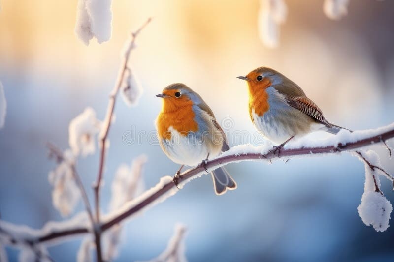 Two Robins in a Wintry Dance, Perched on Snow-Dusted Berries - a ...